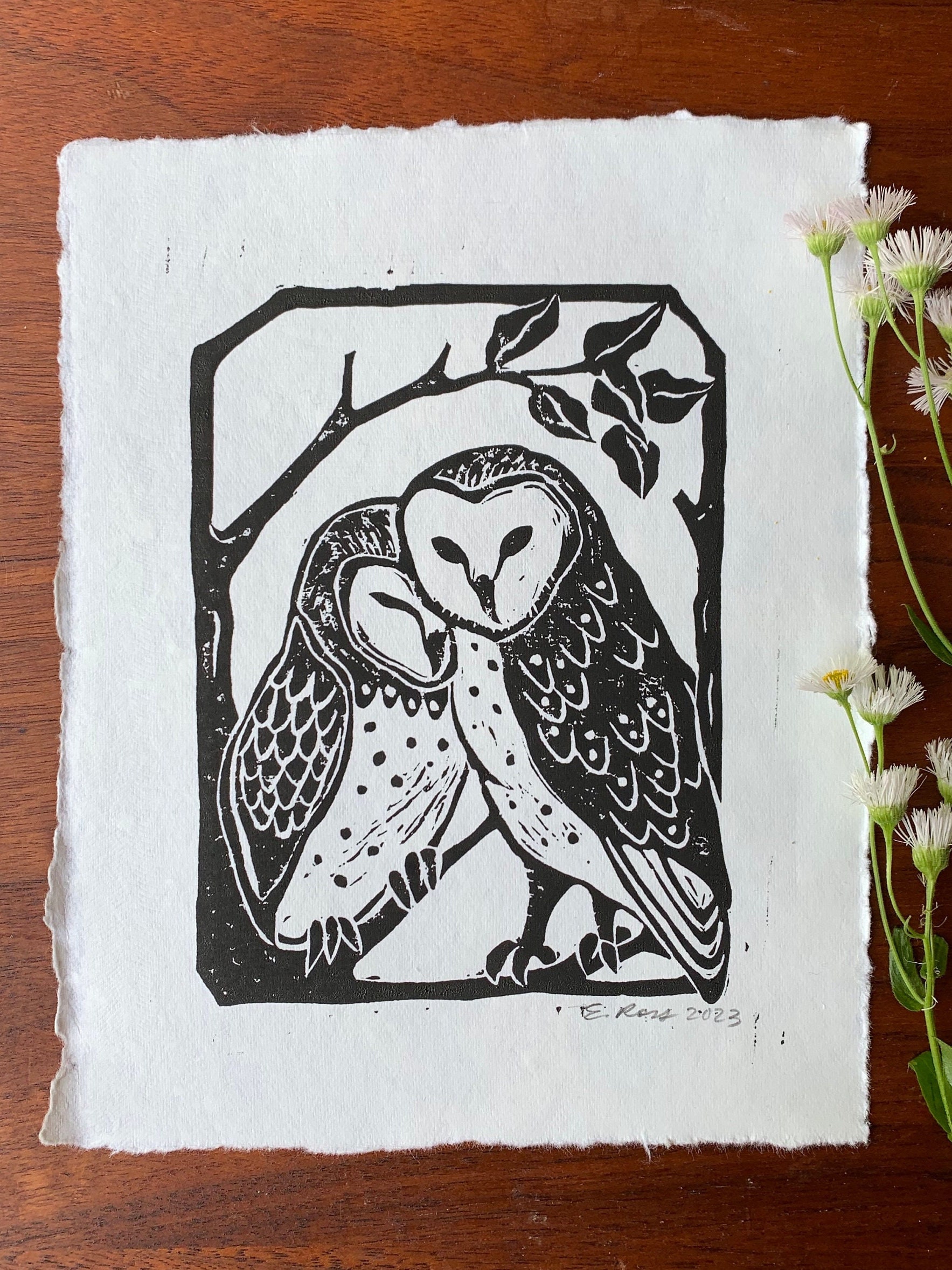 Owl Lovers, Barn Owl Print, Owl Block Print, Cottage Core Decor, Witch ...