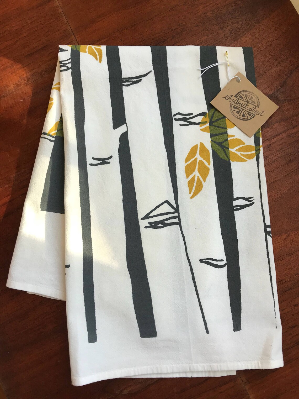 Hand printed tea towel birch trees birch tree towel gray | Etsy