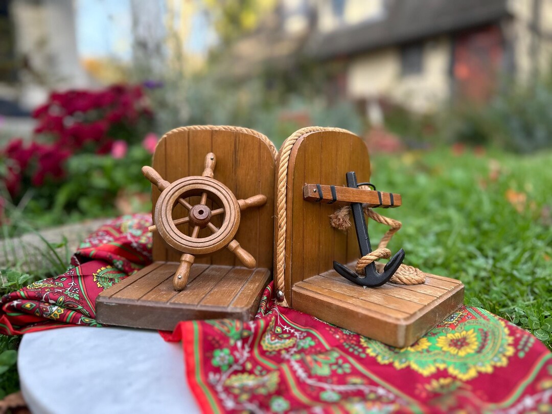 Nautical Themed Anchor and Helm Wood Book End Set - Etsy
