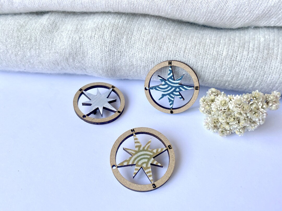 Compass Rose Laser Cut Wood and Origami Paper Blue Teal - Etsy