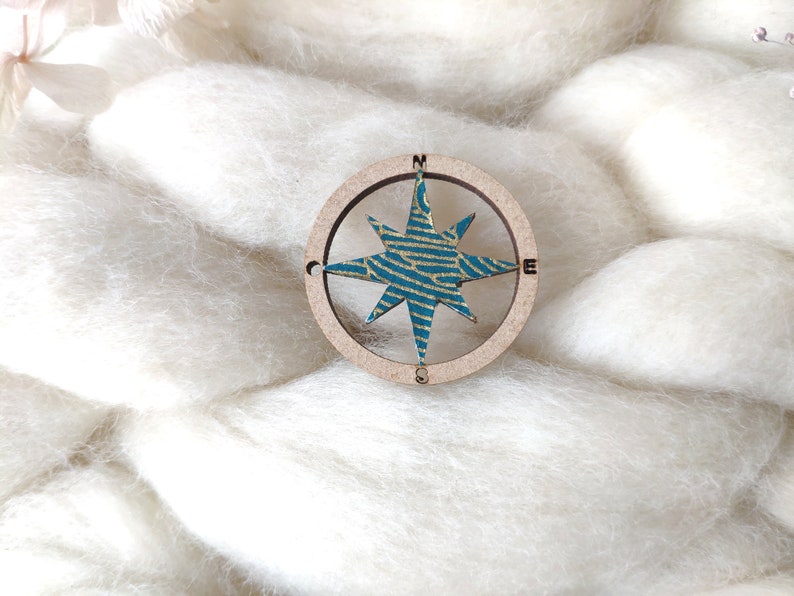 Compass Rose Laser Cut Wood and Origami Paper Blue Teal - Etsy