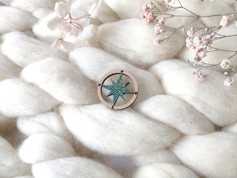 Compass Rose Laser Cut Wood and Origami Paper Blue Teal - Etsy