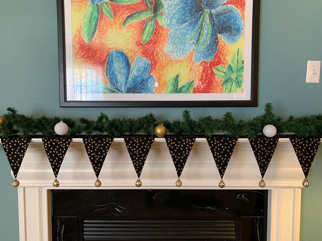 Christmas Mantel Scarf, Fireplace Mantel Decor Gold and White Polka Dot ...