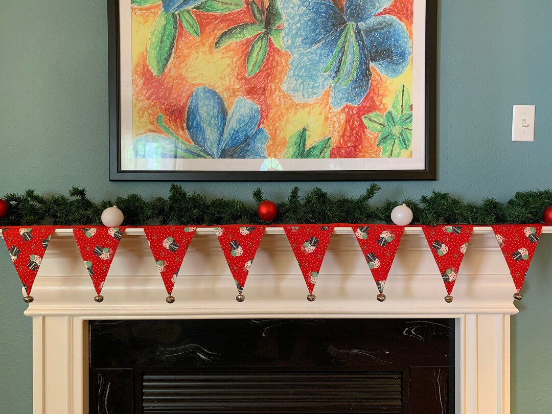 Snowman Christmas Mantel Scarf, Christmas Fireplace Decor, Retro ...