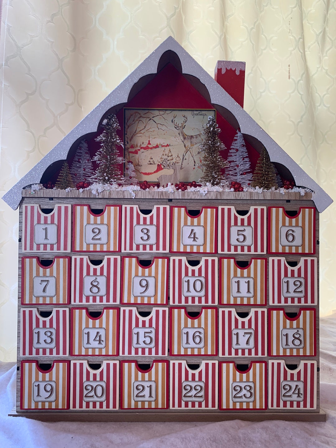 Advent Calendar, Christmas Countdown, Red Gold Reindeer, Red White ...