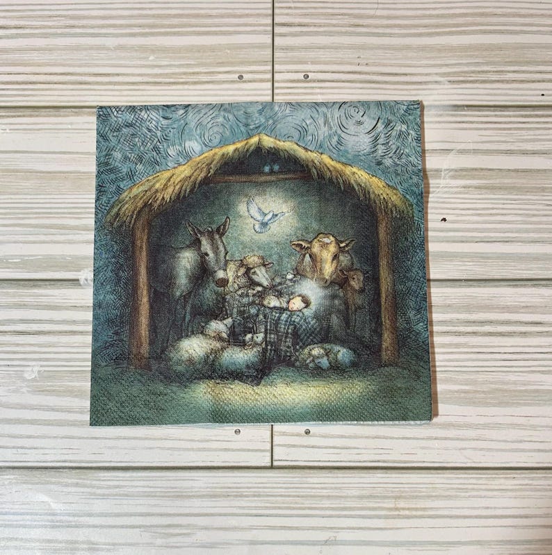 Jesus and Animals Manger Scene Coctail Paper Napkin - Etsy