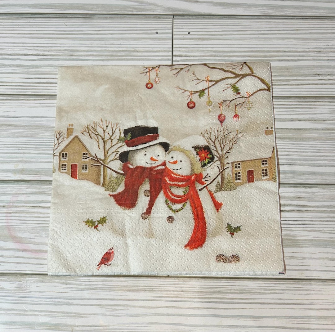 Snowman and Snow Woman Luncheon Paper Napkin - Etsy