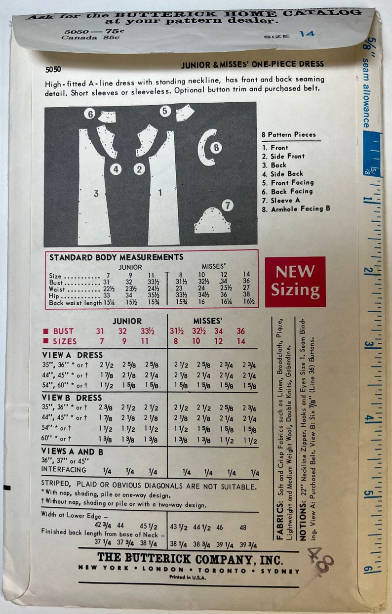 Vintage 60's Butterick Sewing Pattern A-line Mod Dress 5050 Waist 27 ...