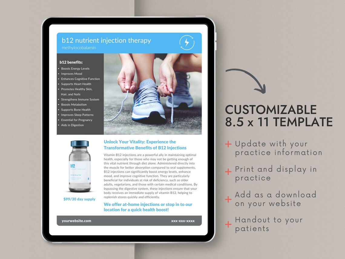 B12 Injection Flyer: Med Spa Patient Education (editable Canva, Instant ...
