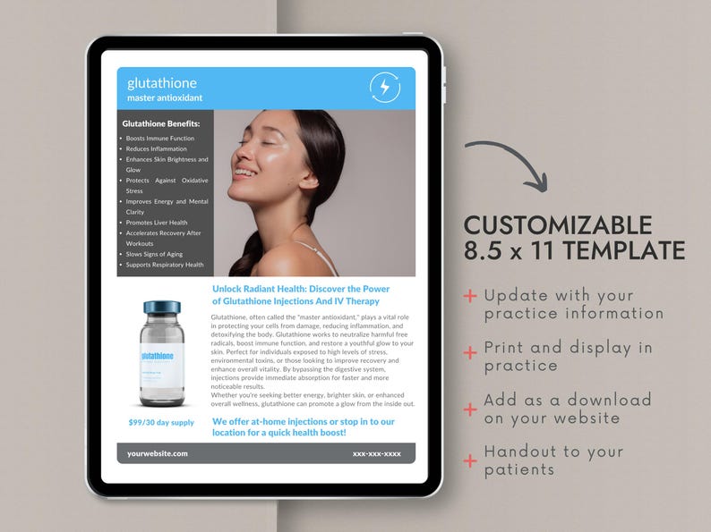 Glutathione Injection Flyer: IV Therapy Marketing Templates (canva ...