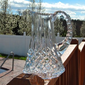 Antique Cut Lead Crystal Pitcher, Tall Heavy Crystal Pitcher, Victorian ...