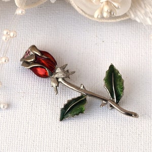 LIZ CLAIBORNE Rose Pin, Enamel Red Rose Pin Silver Tone Pink ...