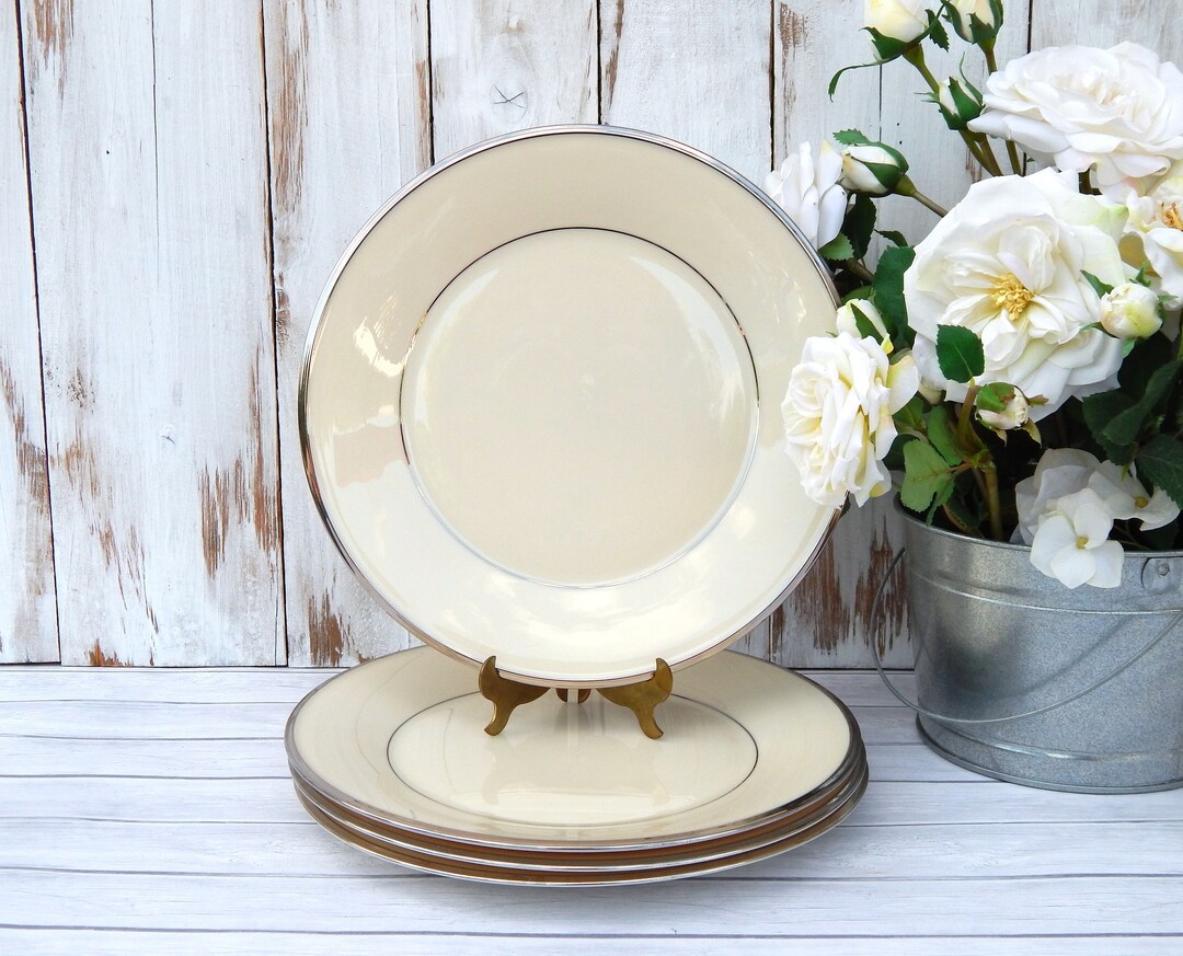 LENOX SOLITAIRE Plates, Dinner Plates Set of 4 Ivory White Platinum ...