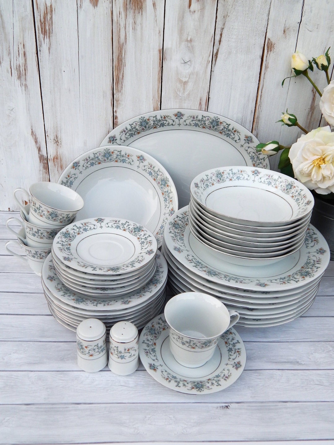 CHINA PEARL Moon Light Dishes Pink Blue Flowers CHOOSE Dinner Plates ...