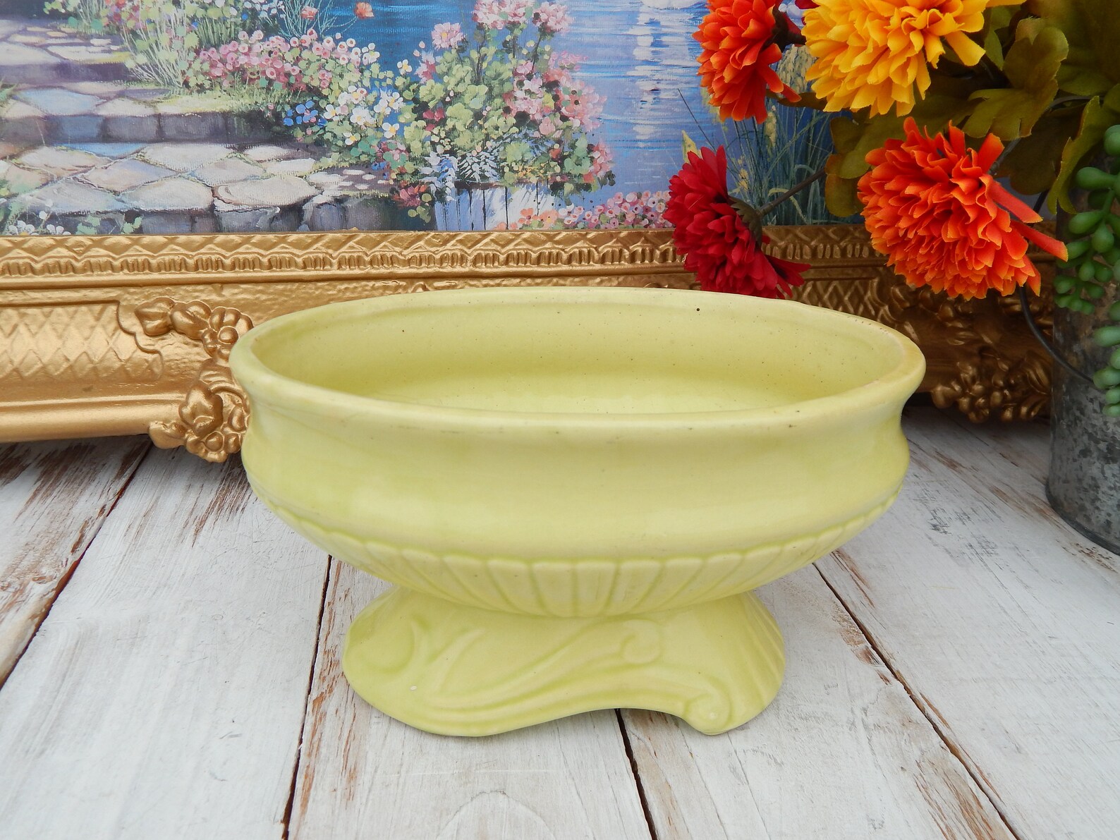 Chartreuse Green Planter Vintage Planter Oval Planter - Etsy