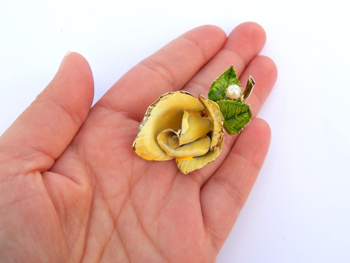 Yellow Rose Pin Enamel Flower Pin Metal Flower Pin With - Etsy