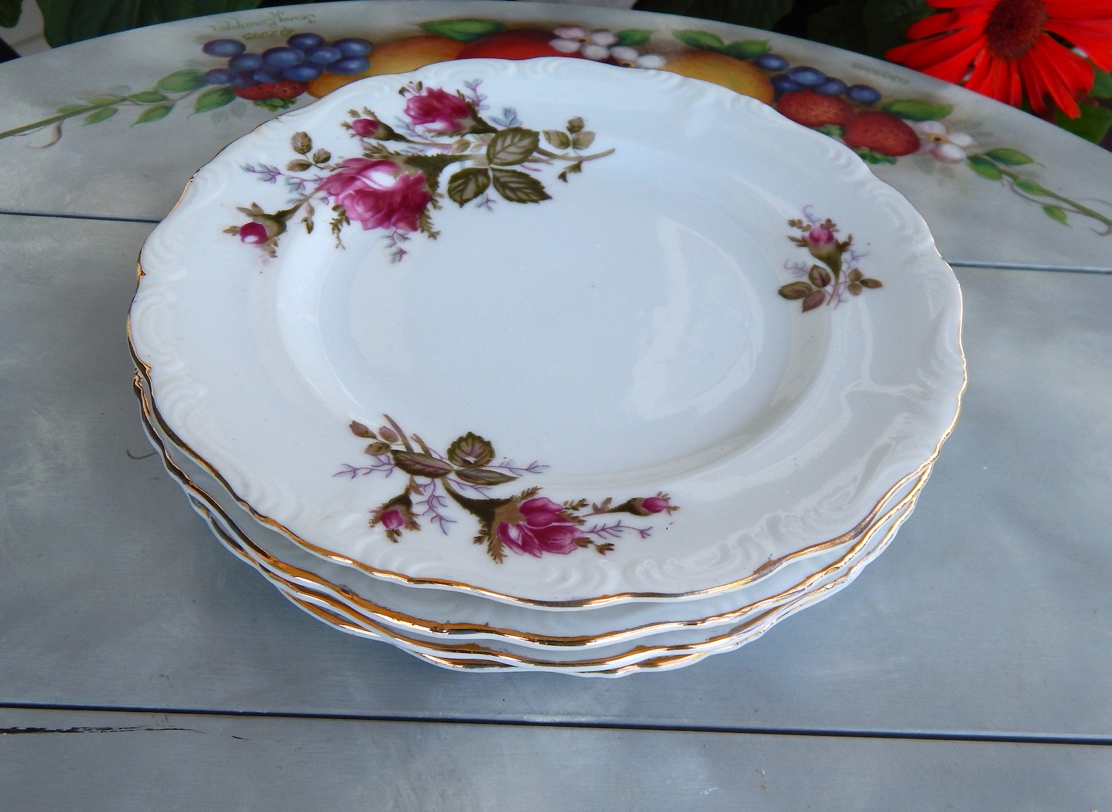 Pink Roses Plates Set of 4 Salad Plates 8 Pink Roses - Etsy