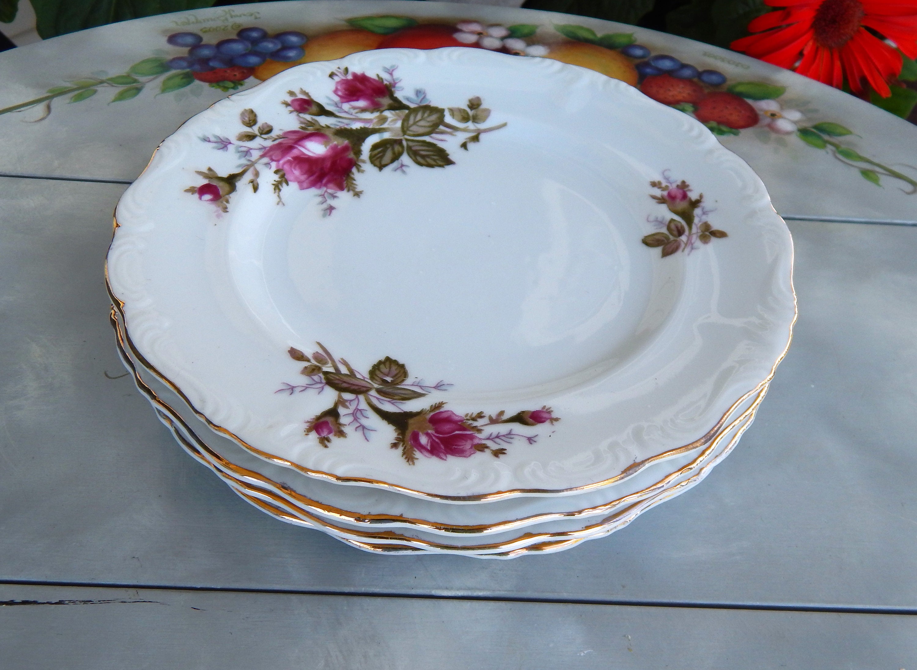 Pink Roses Plates Set of 4 Salad Plates 8 Pink Roses - Etsy