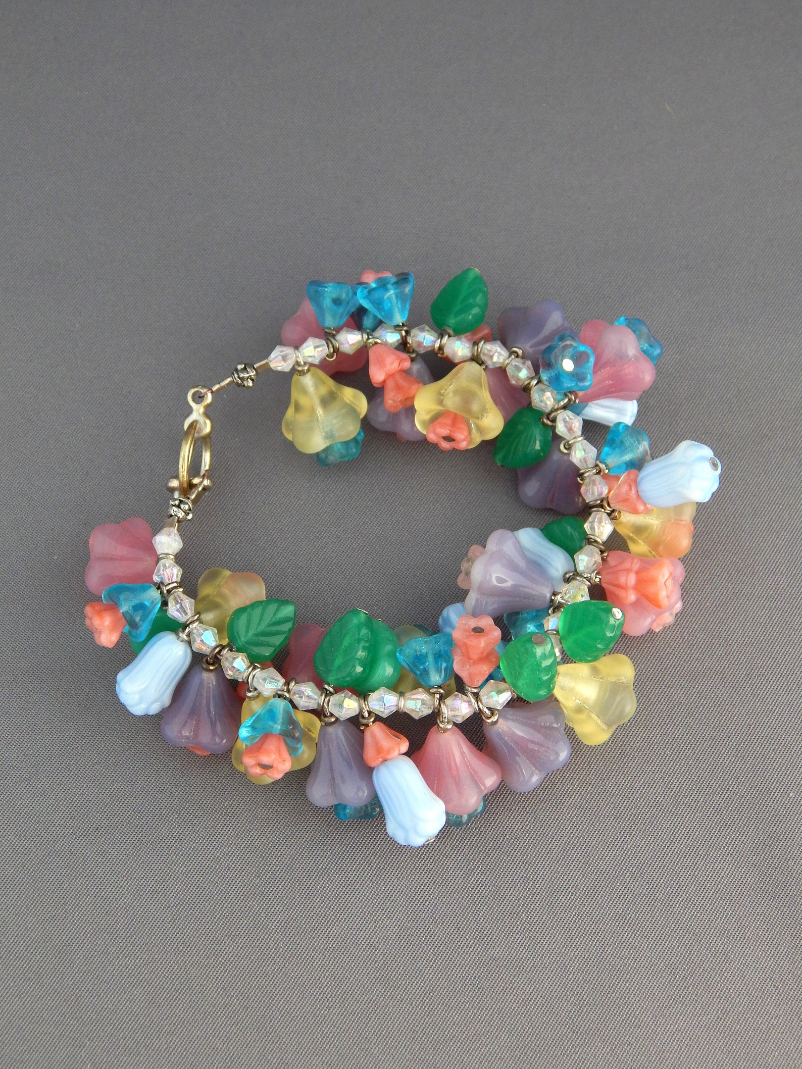 Floral Cha Cha Bracelet, Multi Color Bracelet Flower Charms Crystals ...