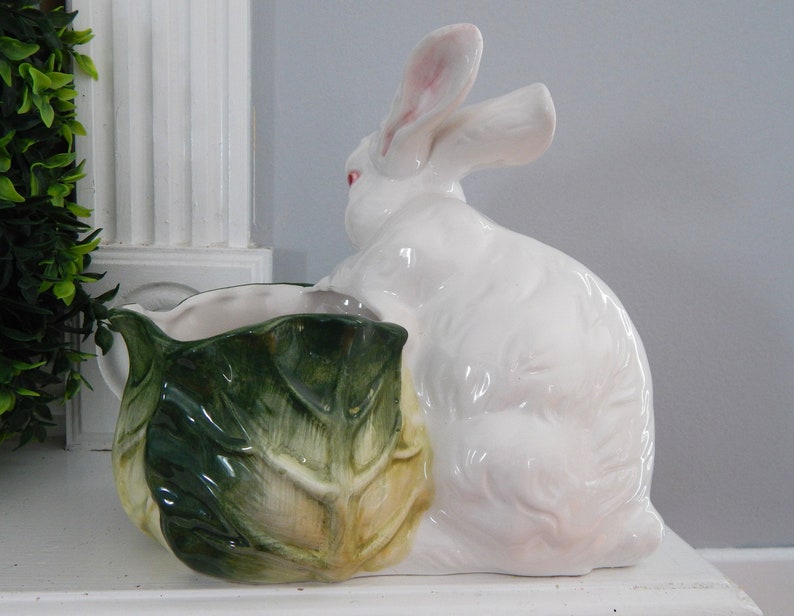 Vintage Bunny Planter Ceramic Bunny With Cabbage Vase Hand - Etsy