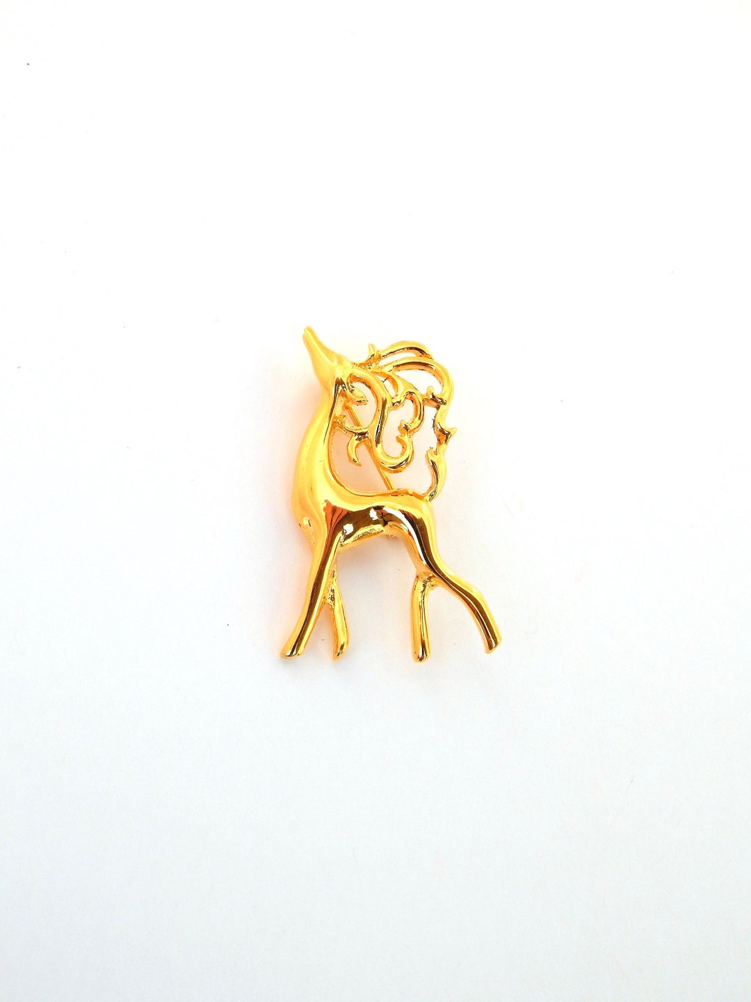 Reindeer Christmas Pin, Gold Plated Reindeer Pin, Christmas Jewelry ...