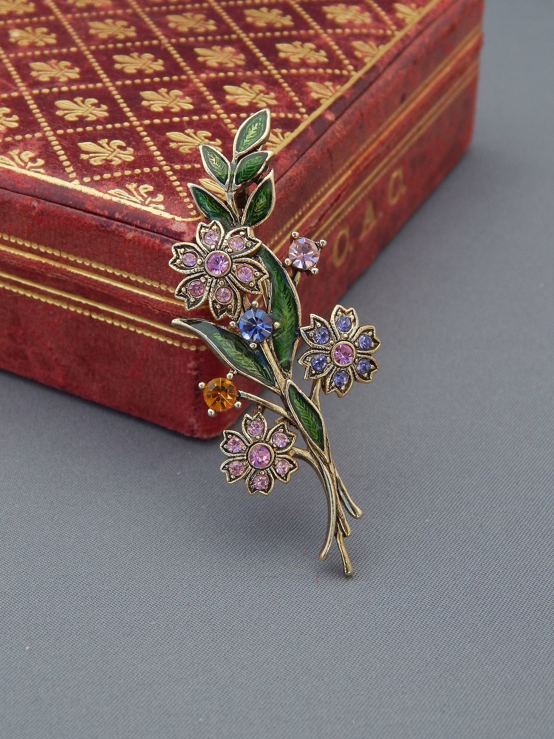 Enamel Flower Pin Enamel Rhinestone Flowers Brooch Metal | Etsy