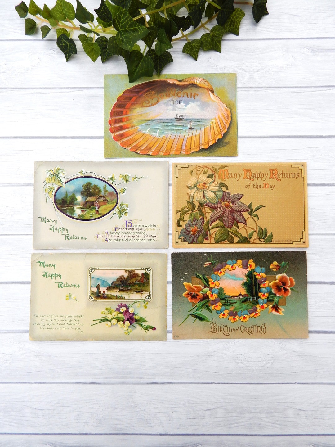 Antique Birthday Greetings Postcard Lot of 5, WWI Era Postcards ...