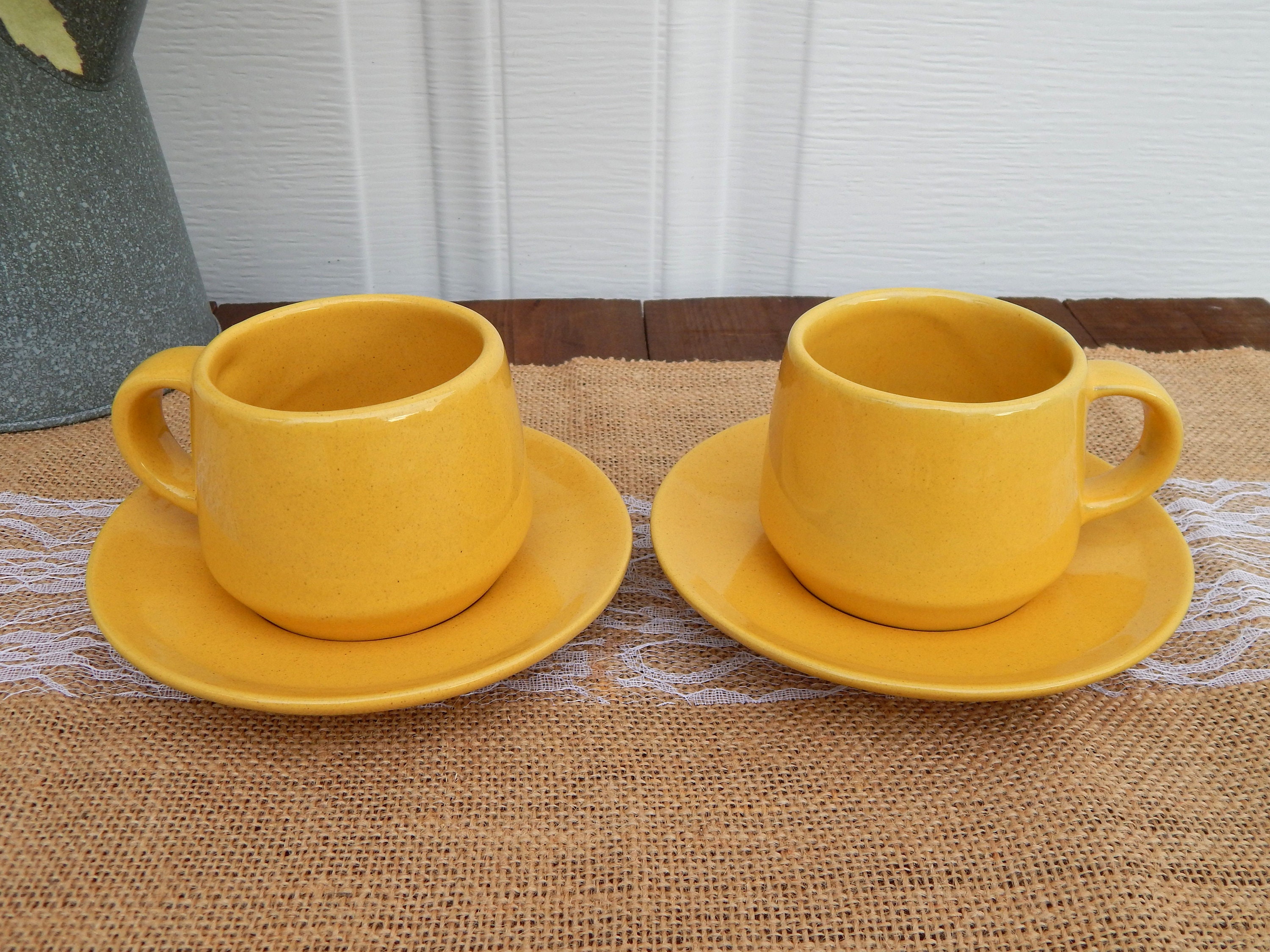 FRANKOMA Teapot Cups Mustard Yellow Pottery, Vintage Set of 2 Tea Cups ...
