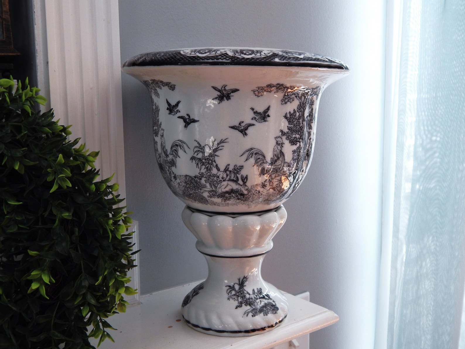 Chinoiserie Toile Planter Black & White Large Footed Urn Vase - Etsy
