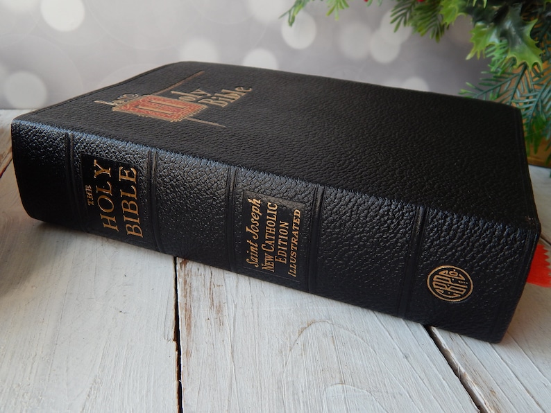 Vintage Bible Leather Bound Illustrated 1962 St Joseph New - Etsy