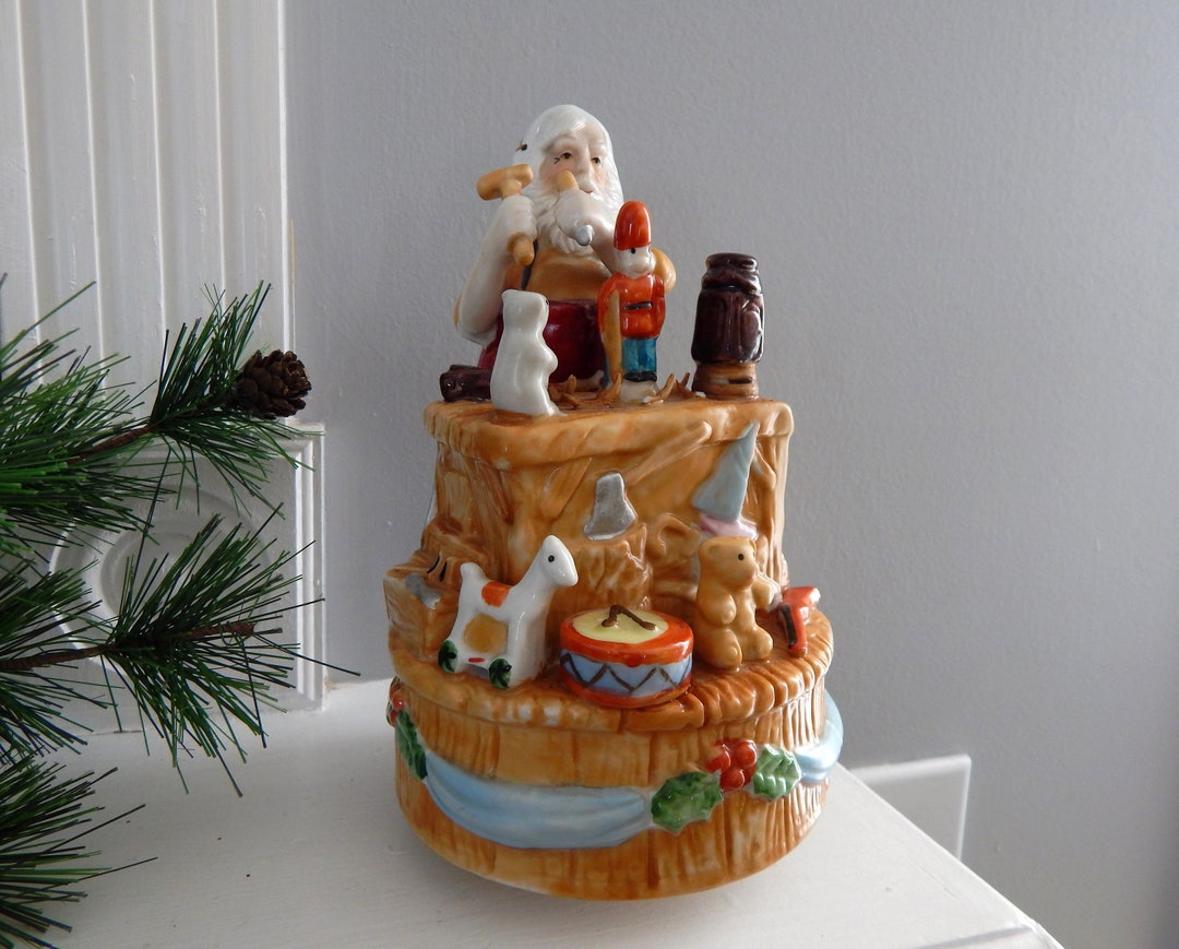 Vintage Christmas Musical Figurine Santa's Workshop - Etsy