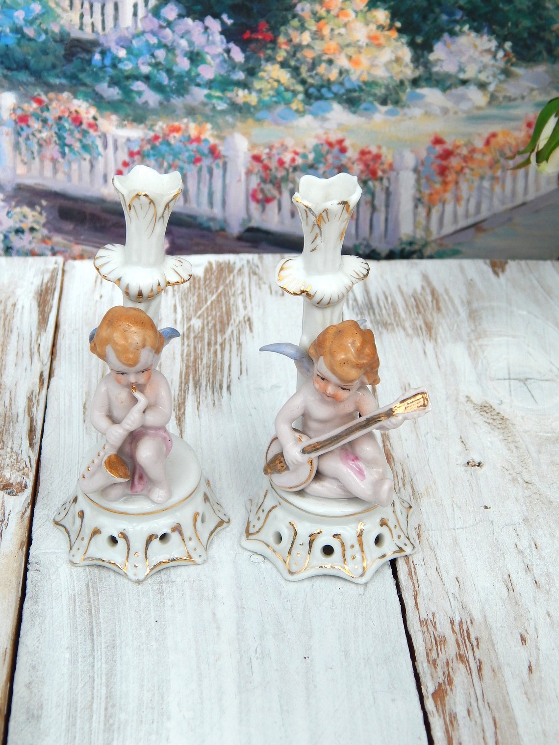 Antique Musician Angels Bud Vases Figurines Pair JAPAN - Etsy