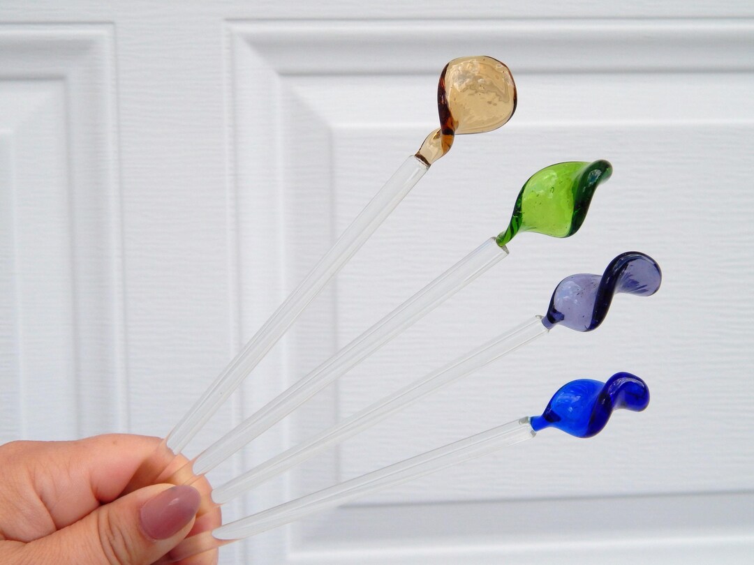 Glass Swizzle Sticks Set of 4, Art Glass Swirl Top Cocktail Drink ...