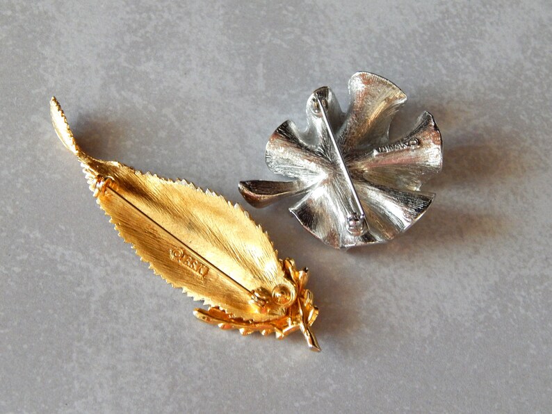 Vintage Leaf Pin Signed, Gold Leaf Pin BSK, Silver Leaf Pin Sarah ...
