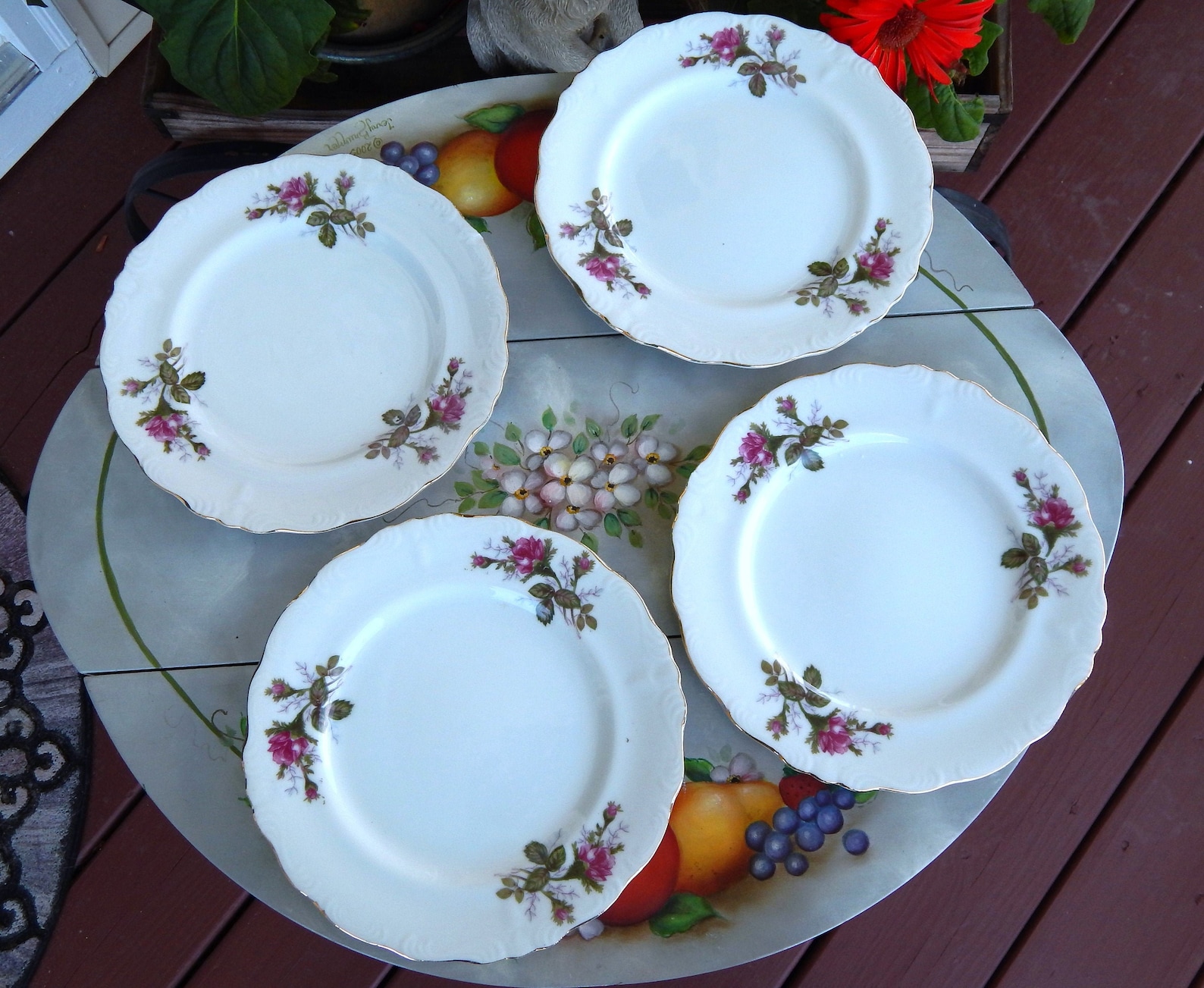 Pink Roses Plates Set of 4 Salad Plates 8 Pink Roses - Etsy