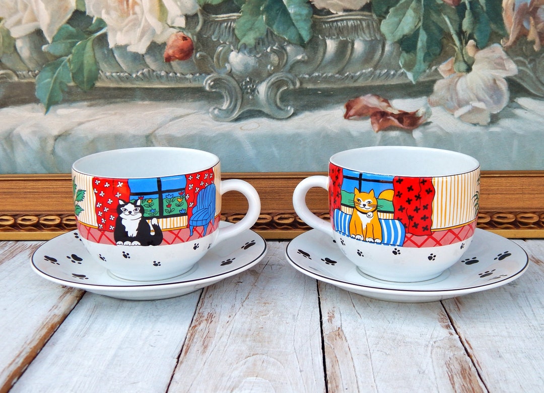 Cat Cups & Saucers Set of 2 A La Carte JC Penney Portugal, Large ...