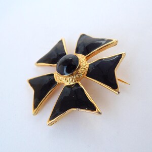 ANNE KLEIN Pin, Black Enamel Maltese Cross With Five Arms, French ...