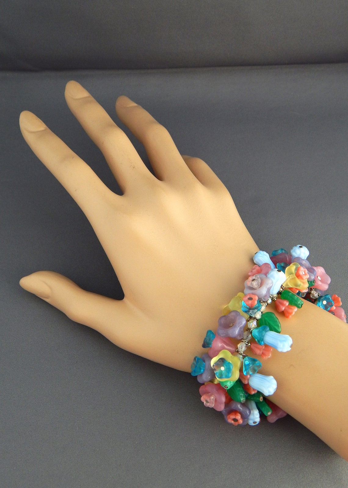 Floral Cha Cha Bracelet, Multi Color Bracelet Flower Charms Crystals ...