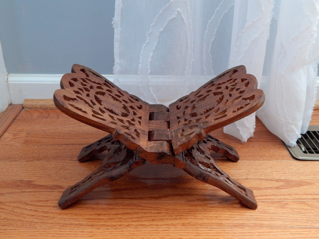 Vintage Carved Wood Book Stand Book Holder, Ornate Carved Solid Wood ...