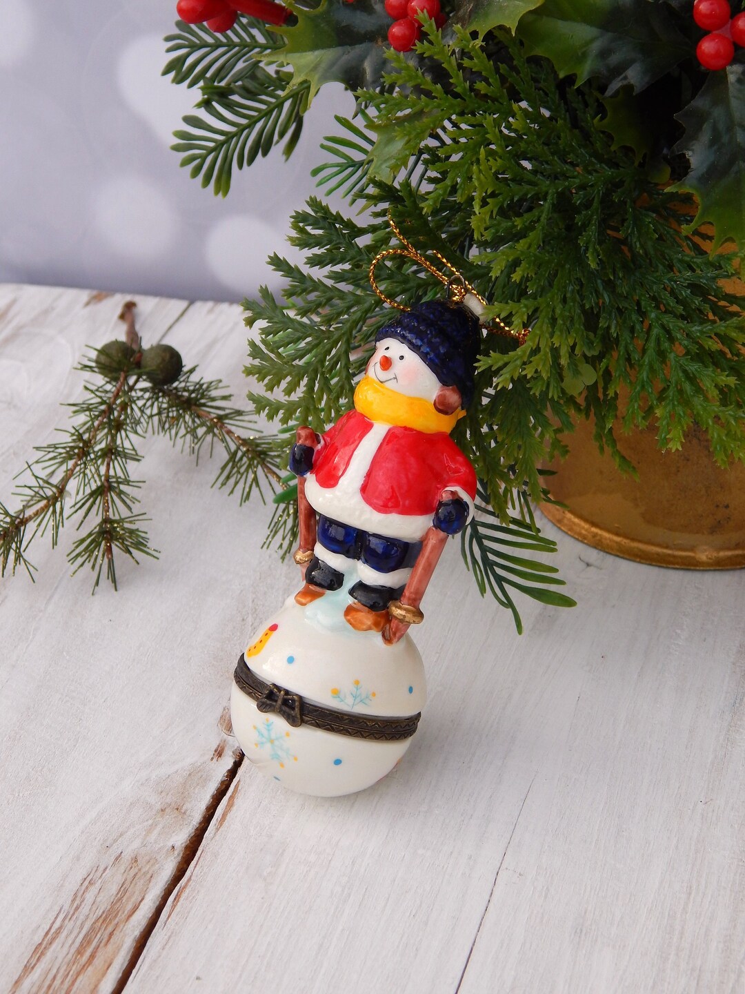 Snowman Trinket Box Ornament, Christmas Hinged Lid Figural Trinket Box ...