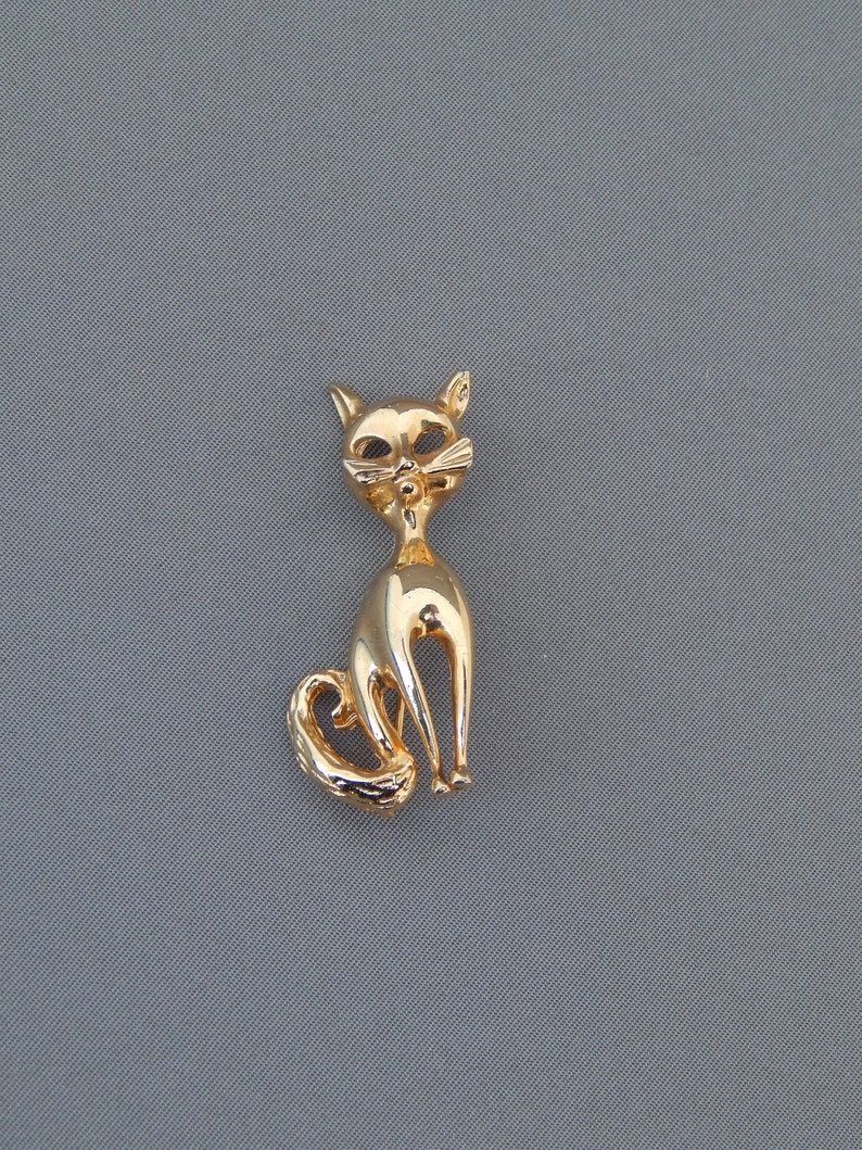 Vintage Cat Pin Gold Tone Cat Brooch Golden Cat Pin Figural | Etsy