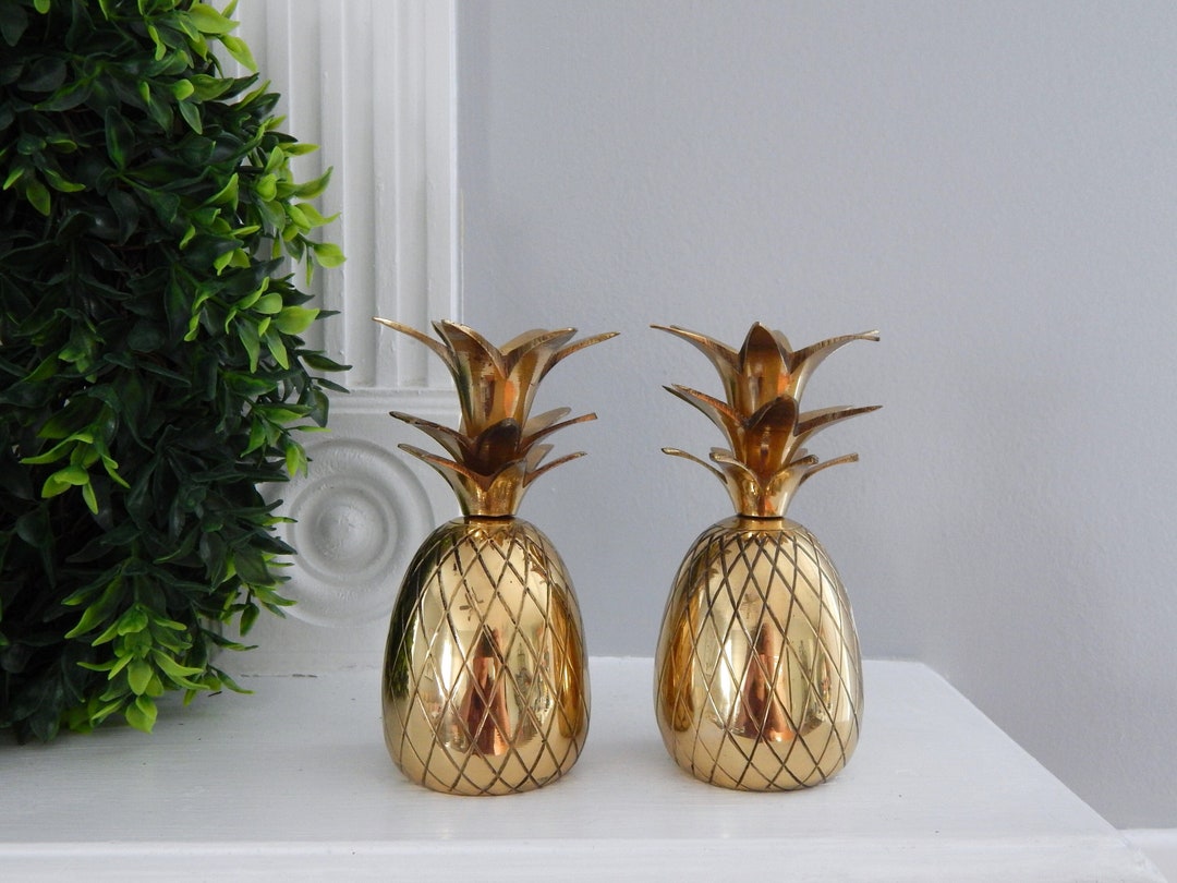 Brass Pineapple Candle Holders Set of 2, Hollywood Regency Gold Brass ...