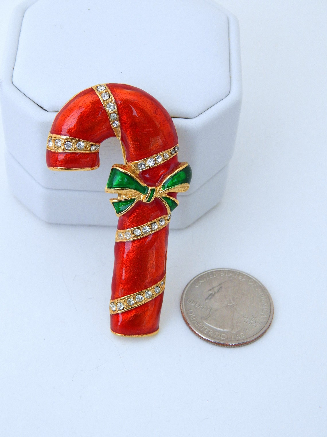 Candy Cane Pin, Rhinestone Enamel Big Candy Cane Pin, Red Green Candy ...