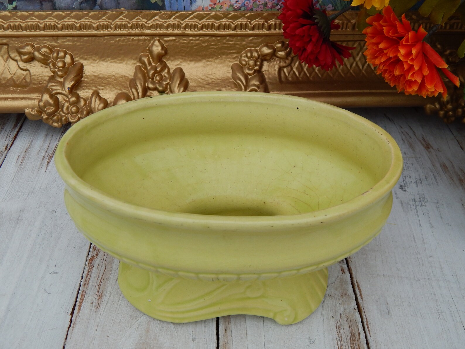 Chartreuse Green Planter Vintage Planter Oval Planter - Etsy