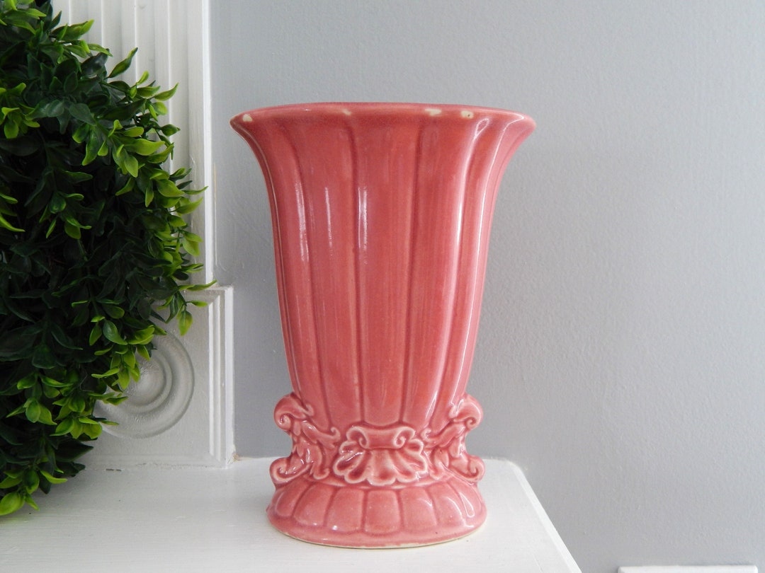 Pink Vase Art Deco Mid Century Pottery JAPAN, Vintage Vase Art Deco ...