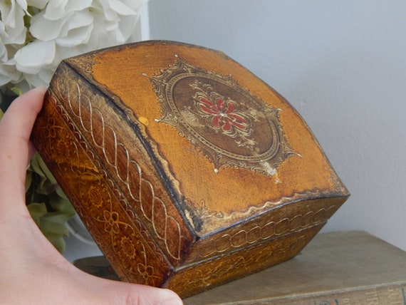 Italian Florentine Box, Carved Wooden Jewelry Box Tri… - Gem