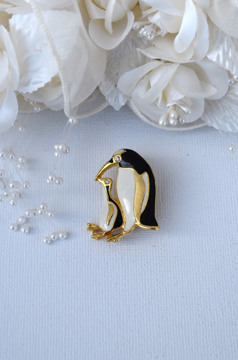 Vintage Penguins Pin Baby Penguin Mother Penguin Rhinestone - Etsy