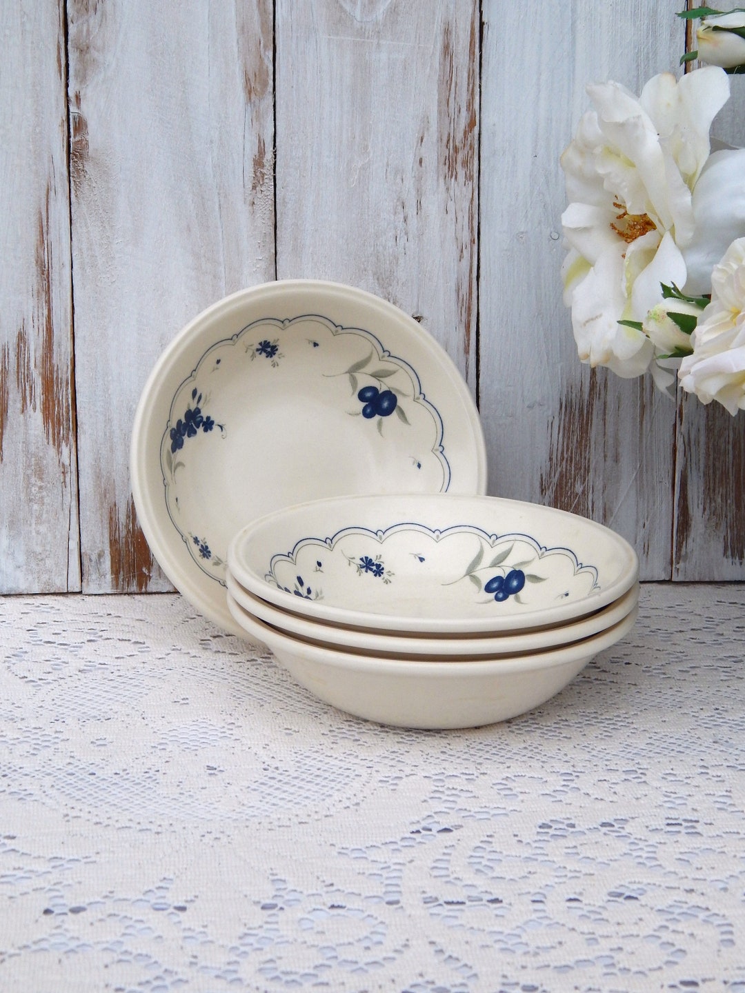 BILTONS Staffordshire Blue Plums and Flowers Soup Bowls Set of 4 ...