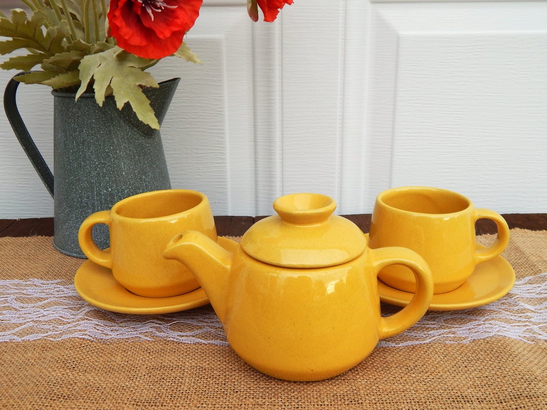 FRANKOMA Teapot Cups Mustard Yellow Pottery, Vintage Set of 2 Tea Cups ...