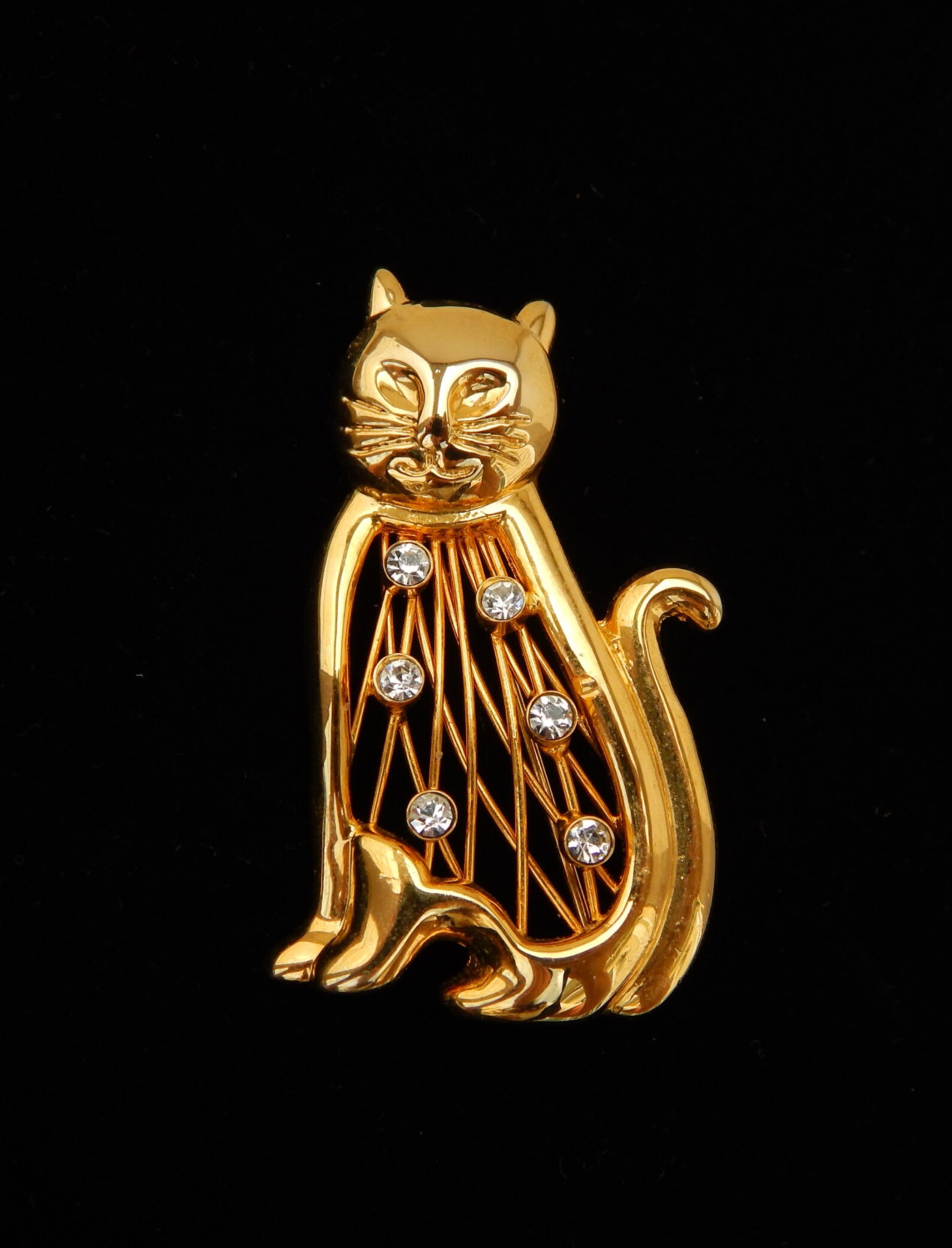 Gold Cat Pin Gold Tone Cat Brooch Openwork Rhinestone Cat - Etsy